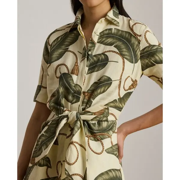 Ralph Lauren Tie-front Linen Shirtdress With Rope Print