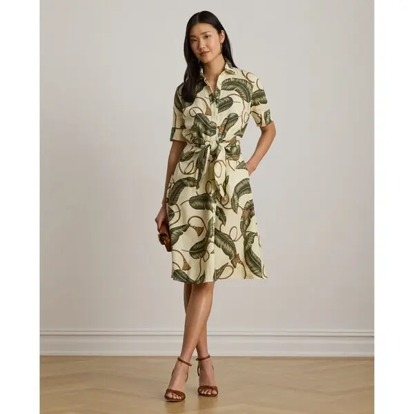 Ralph Lauren Tie-front Linen Shirtdress With Rope Print