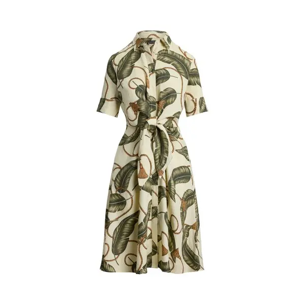 Ralph Lauren Tie-front Linen Shirtdress With Rope Print