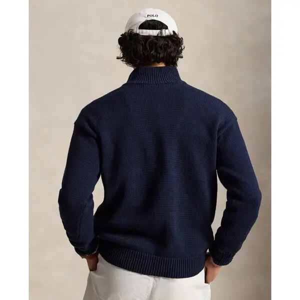 Ralph Lauren Relaxed Fit Cotton Quarter-zip Sweater With Embroidered Crest