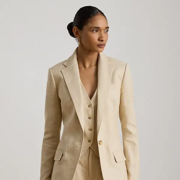 Ralph Lauren Linen-cotton Tweed Single-button Blazer - Tan/cream Multi