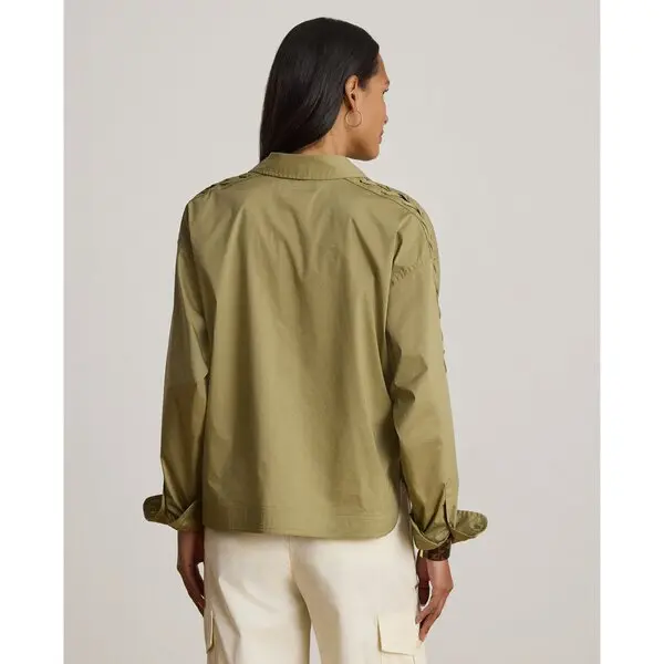 Ralph Lauren Lace-up Trim Cropped Cotton-blend Shirt - Light Agave
