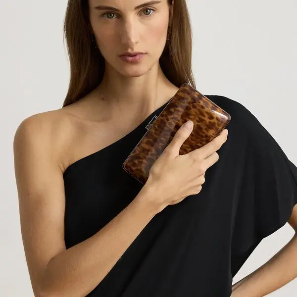 Ralph Lauren Tortoiseshell Patent Small Franki Clutch - Brown Multi