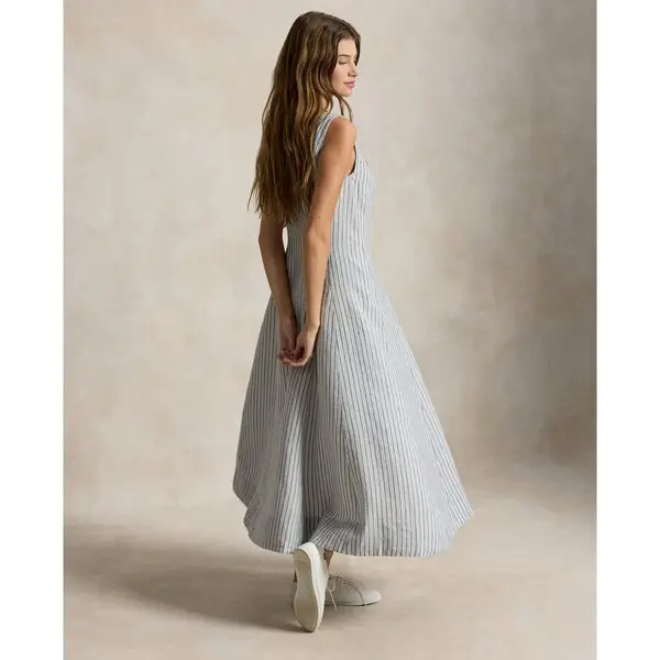 Ralph Lauren Striped Paneled Linen Dress