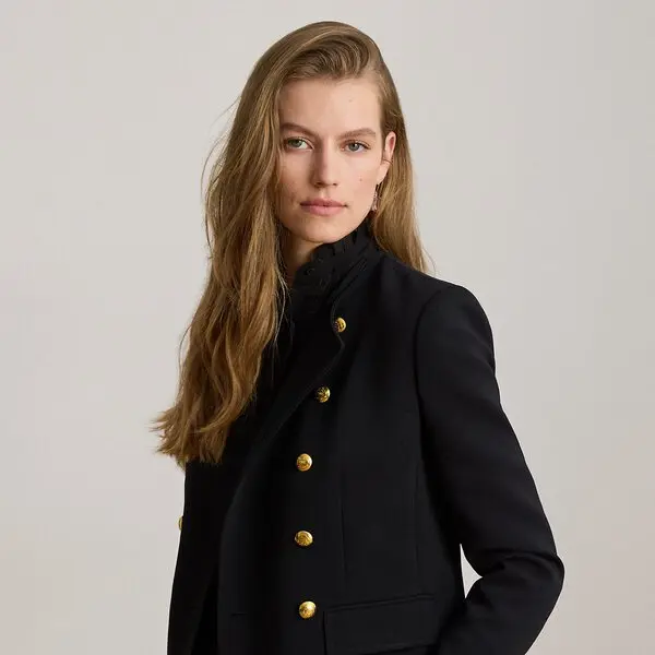 Ralph Lauren Double-breasted Sablé Crepe Jacket With Crest Buttons - Black