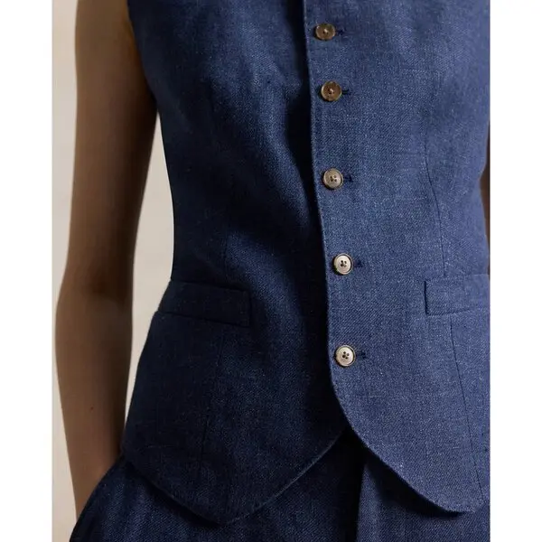 Ralph Lauren Buttoned Linen-cotton Vest - Blue Melange