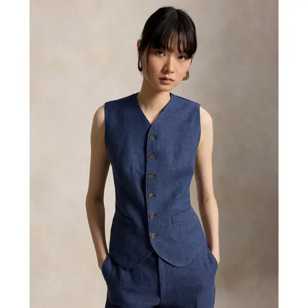 Ralph Lauren Buttoned Linen-cotton Vest - Blue Melange
