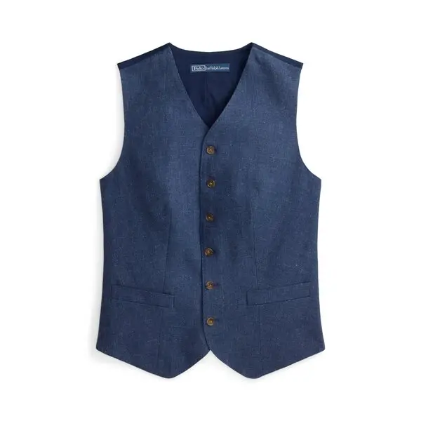 Ralph Lauren Buttoned Linen-cotton Vest - Blue Melange