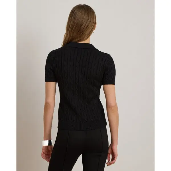 Ralph Lauren Cable Cotton-blend Short-sleeve Collared Sweater - Black