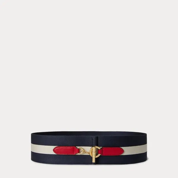 Ralph Lauren Striped Webbed Toggle Wide Belt - Navy/white/festive Red