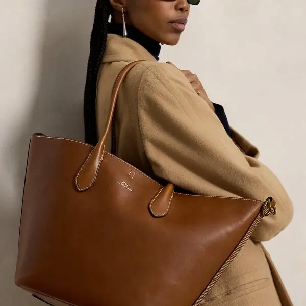 Ralph Lauren Medium Bellport Tote In Full-grain Leather - Cuoio