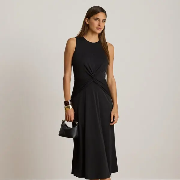 Ralph Lauren Sleeveless Twist-front Jersey Midi Dress - Black