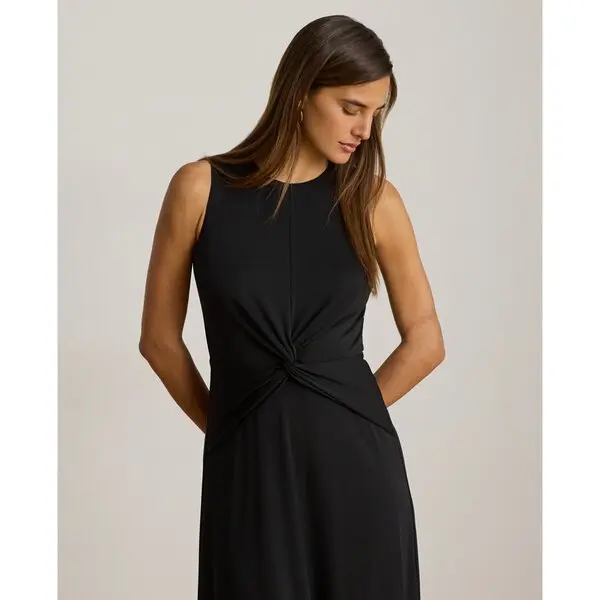 Ralph Lauren Sleeveless Twist-front Jersey Midi Dress - Black