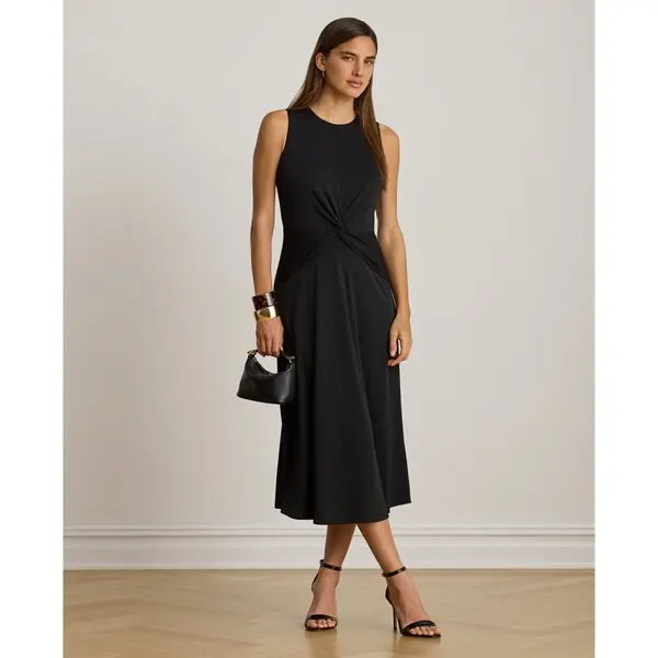 Ralph Lauren Sleeveless Twist-front Jersey Midi Dress - Black