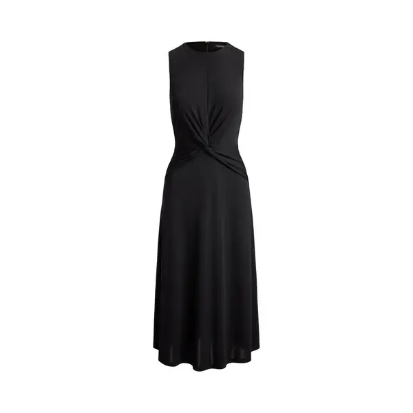 Ralph Lauren Sleeveless Twist-front Jersey Midi Dress - Black