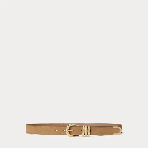 Ralph Lauren Metal-keeper Suede Skinny Belt - Camel