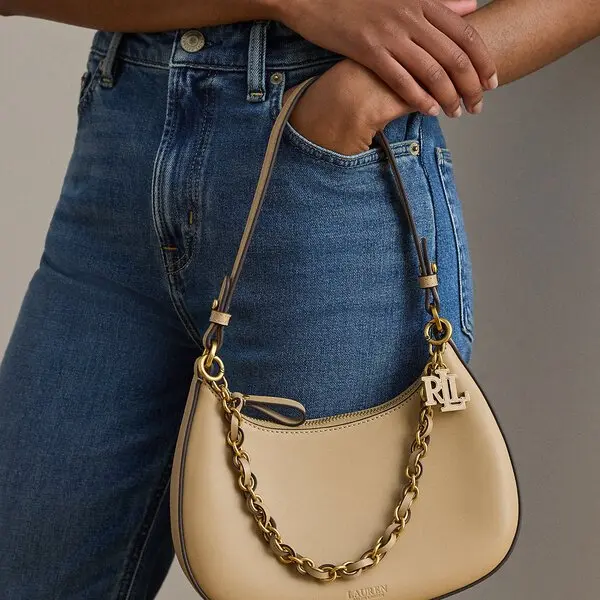 Ralph Lauren Leather Marcy Zip Shoulder Bag - Tan