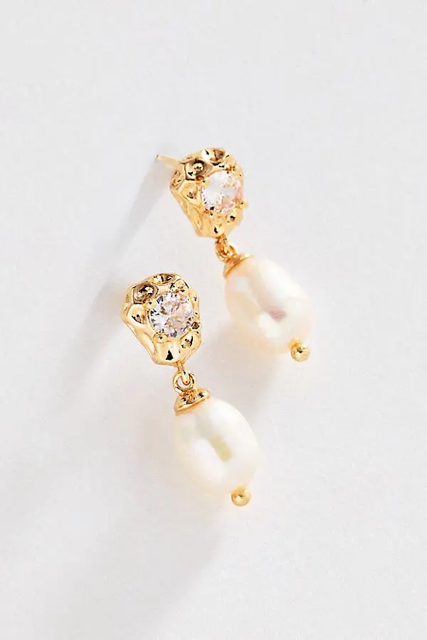 Anthropologie Bezel Crystal Earrgs - Pearl