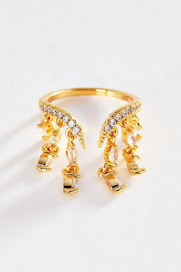 Anthropologie Drippy Crystal Open Ring - Gold