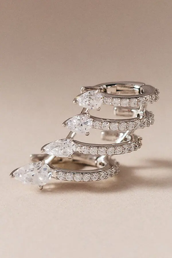 Nadri Bonne Année Multi Row Cuff Earrgs - Silver