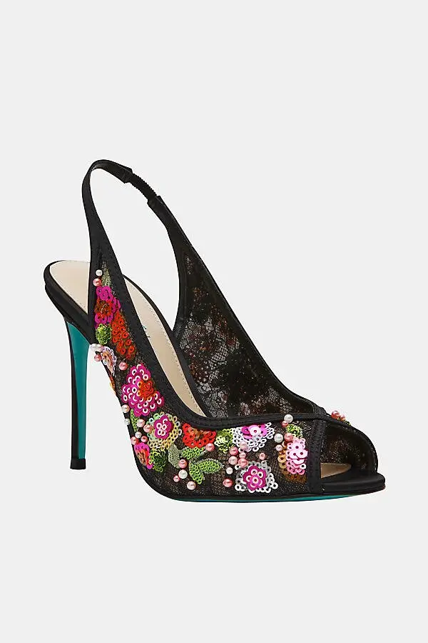 Betsey Johnson Gerri Sequ Heels - Black Floral