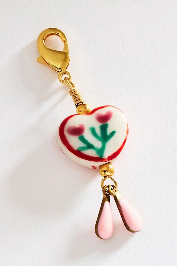 PAJAROLIMON Porcelain Rose Charm With Gold-plated Brass Clasp - Pink