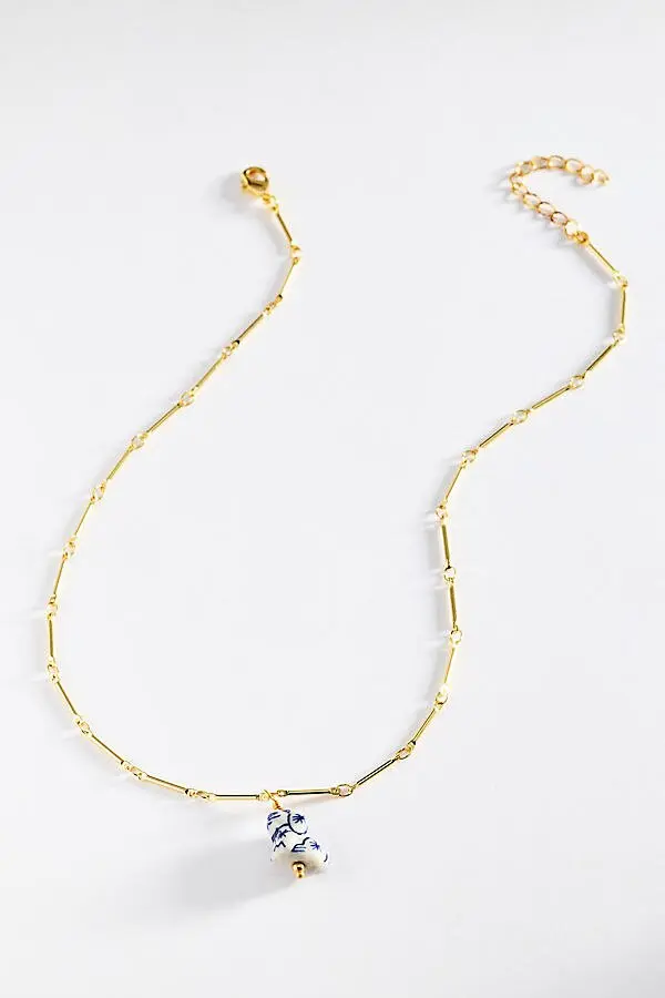 PAJAROLIMON Dog Charm Necklace - Blue Pattern