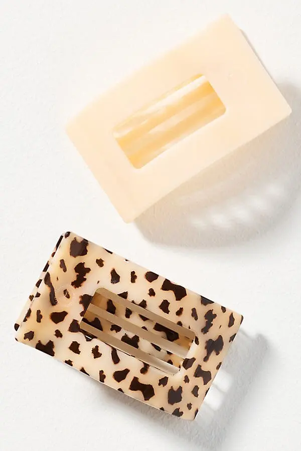 TELETIES Flat Rectangle Hair Claw Clips, Set Of 2 - Blonde Tortoise