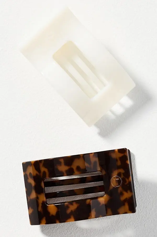 TELETIES Flat Rectangle Hair Claw Clips, Set Of 2 - Tortoise