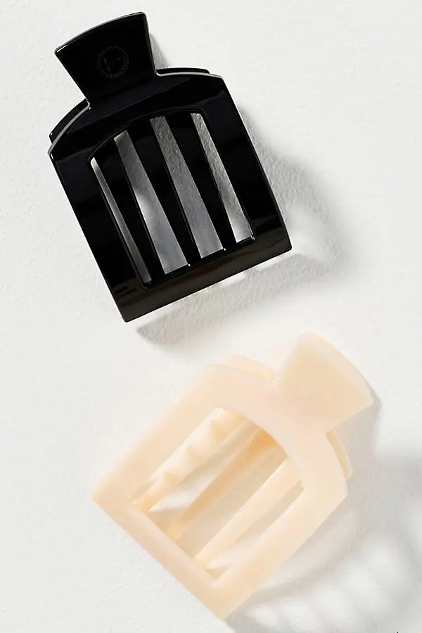 TELETIES Flat Square Hair Claw Clips, Set Of 2 - Black & White Pattern