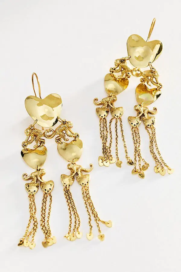 ALEMAIS Jem Heart Monkey Drop Earrings - Gold