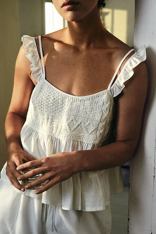 PILCRO Tiered Ruffle Tank Top - Ivory