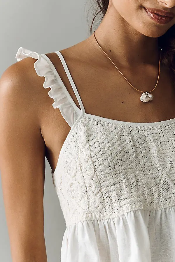 PILCRO Sweater Knit & Cotton Tiered Tank Top - Ivory