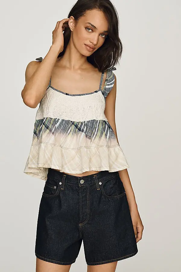 PILCRO Cotton Twofer Crop Swg Tank Top - Natural
