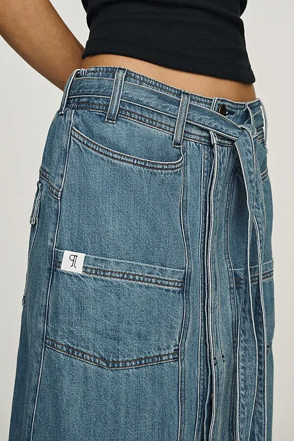 PILCRO Front-tie Denim Midi Skirt