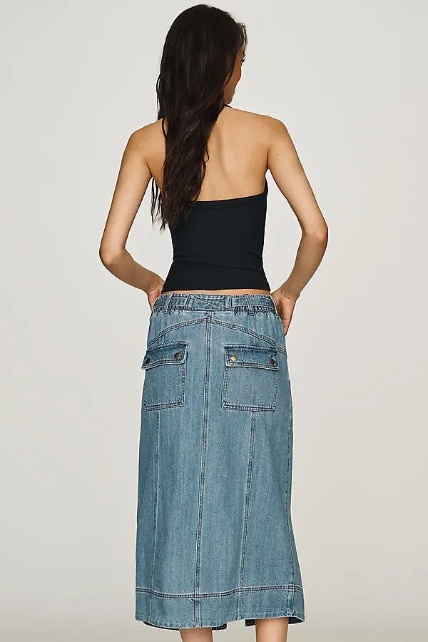 PILCRO Front-tie Denim Midi Skirt