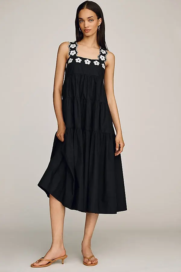 Anthropologie Helena Embroidered Dress - Black Combo