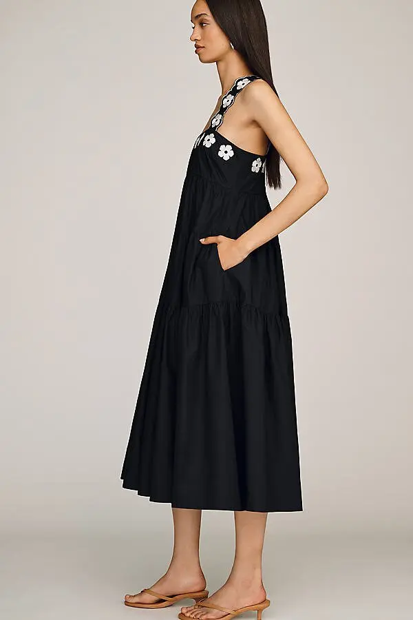Anthropologie Helena Embroidered Dress - Black Combo