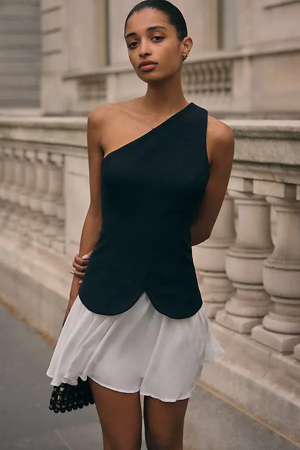Maeve One-shoulder Ruffled Mini Dress - Black