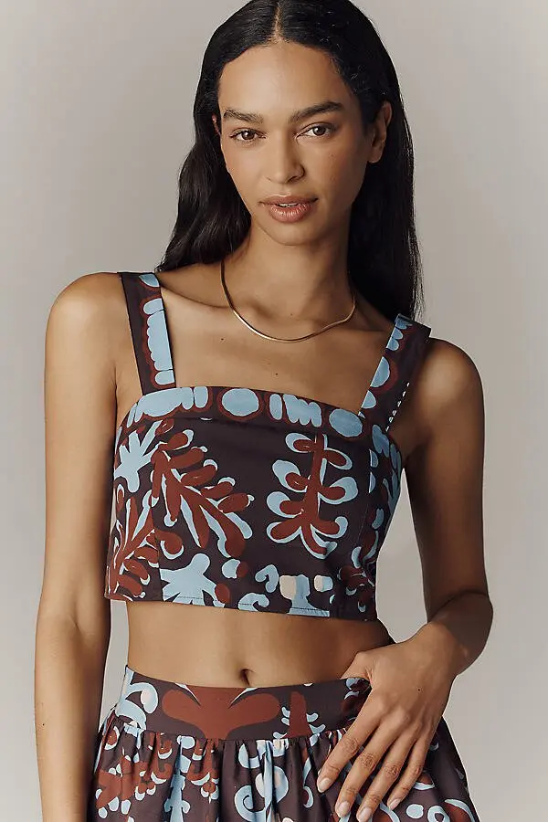 Maeve Cotton Prted Crop Top - Brown Pattern