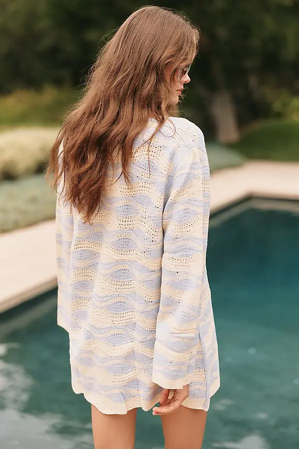 CELANDINE Printed Crochet Mini Tunic - Blue Pattern