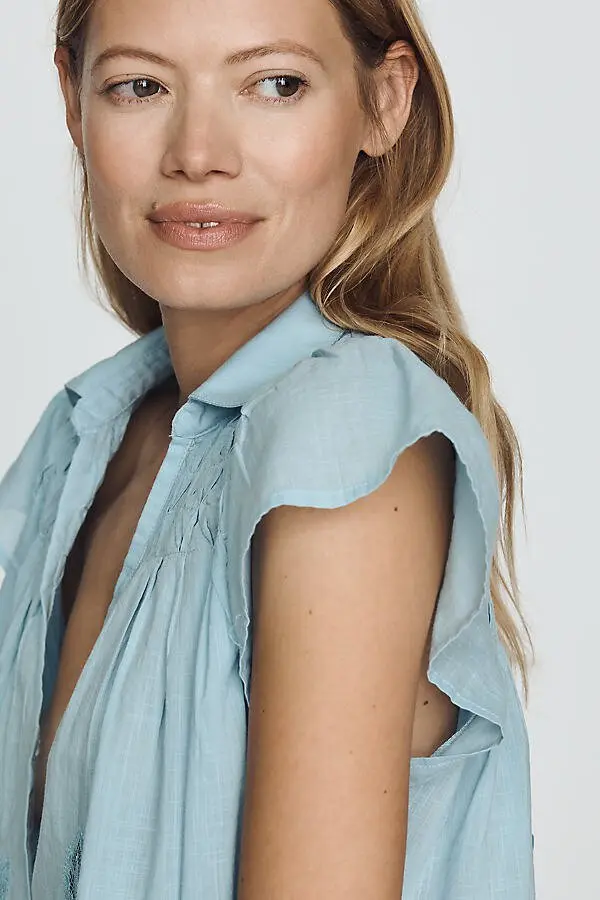 Anthropologie Cotton Lace Buttondown Shirt - Blue