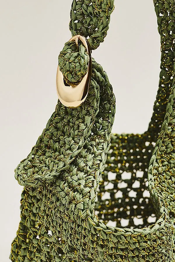 Anthropologie Nikki Raffia Buckle Bag - Green