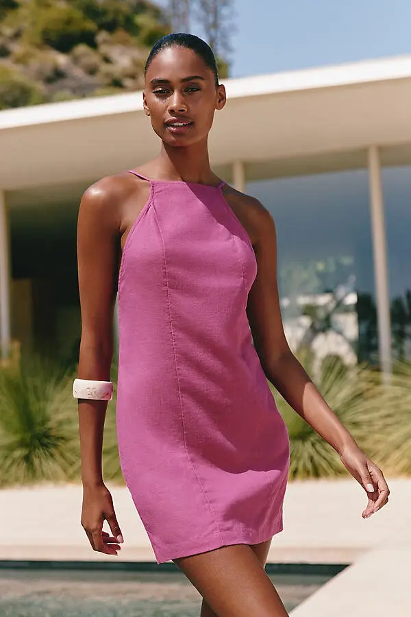 CELANDINE Len Beaded Cross-back Mi Dress - Pink