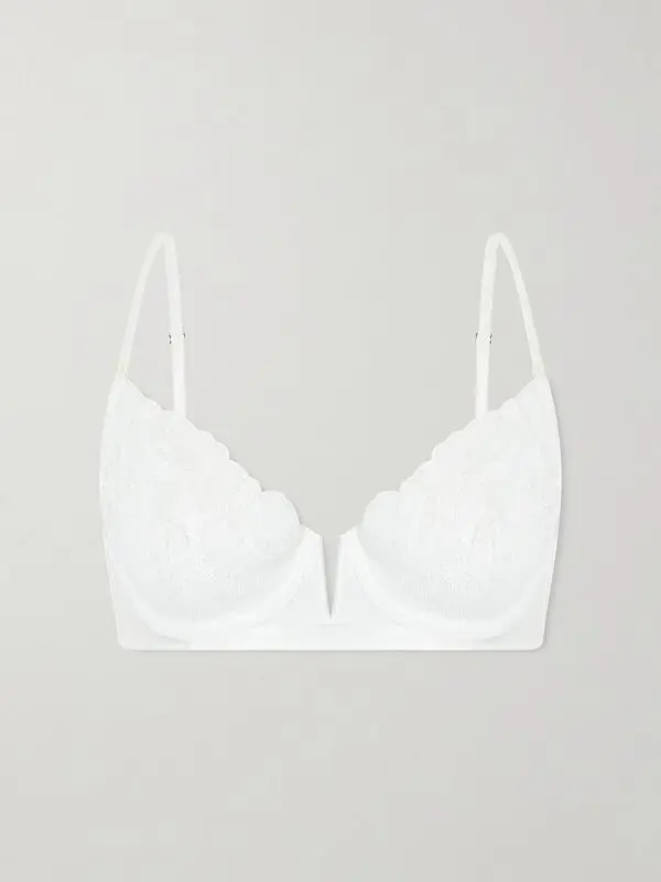 Kiki De Montparnasse Fleur Veloutes Embroidered Mesh Bra - Neutrals