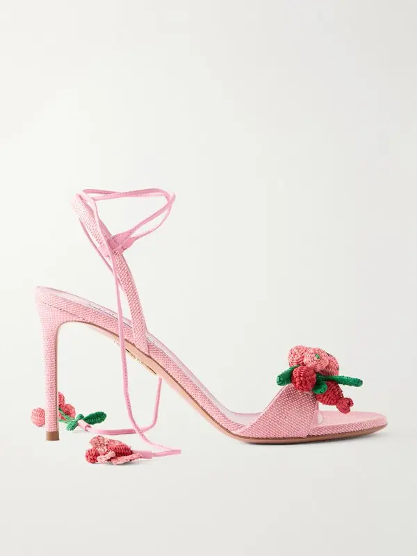 AQUAZZURA Botanica 105 Embellished Leather And Raffia Sandals - Pink