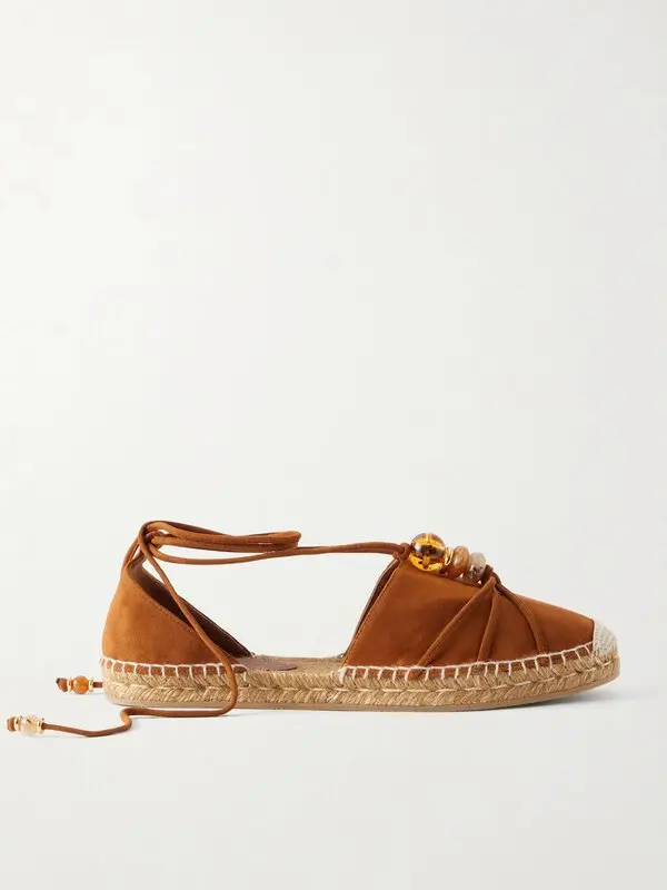 JIMMY CHOO Lemi Embellished Suede Espadrilles - Brown