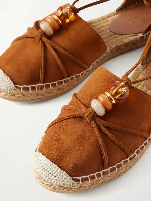 JIMMY CHOO Lemi Embellished Suede Espadrilles - Brown