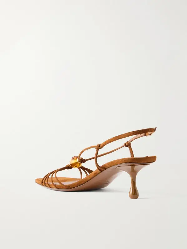 JIMMY CHOO Lova 50 Embellished Suede Sandals - Brown