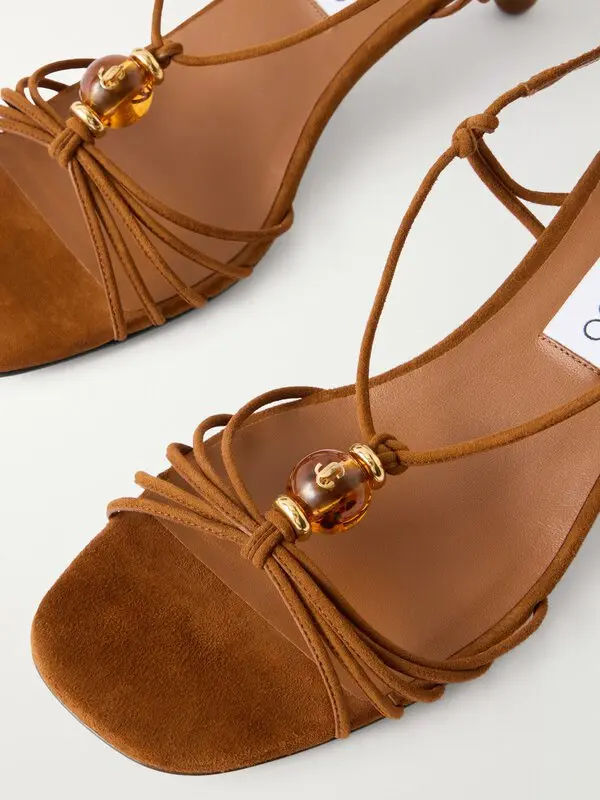 JIMMY CHOO Lova 50 Embellished Suede Sandals - Brown